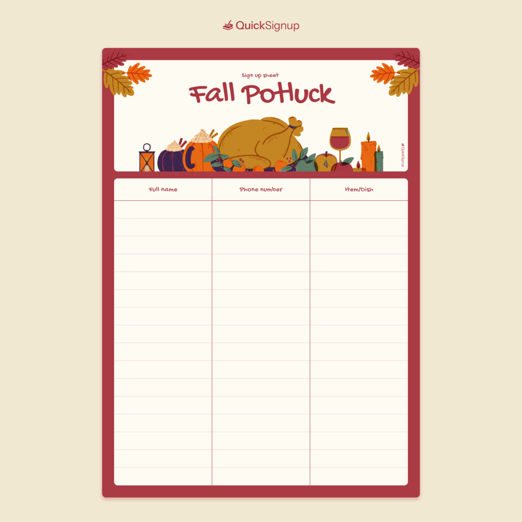 3 Perfect Fall Potluck Sign Up Sheet Templates [Free]
