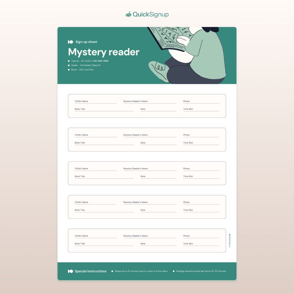 3 Mystery Reader Sign Up Sheet Templates [Online App + Word]