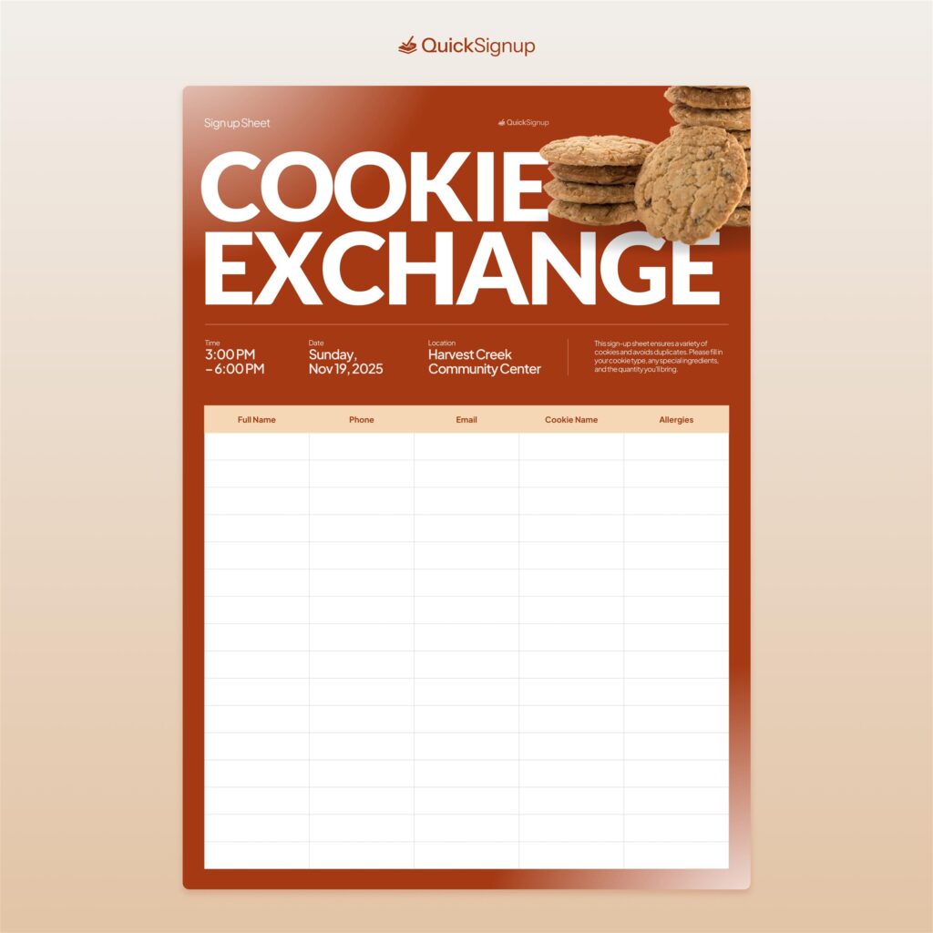 3 Cookie Exchange Sign Up Sheet Templates [100% Free]