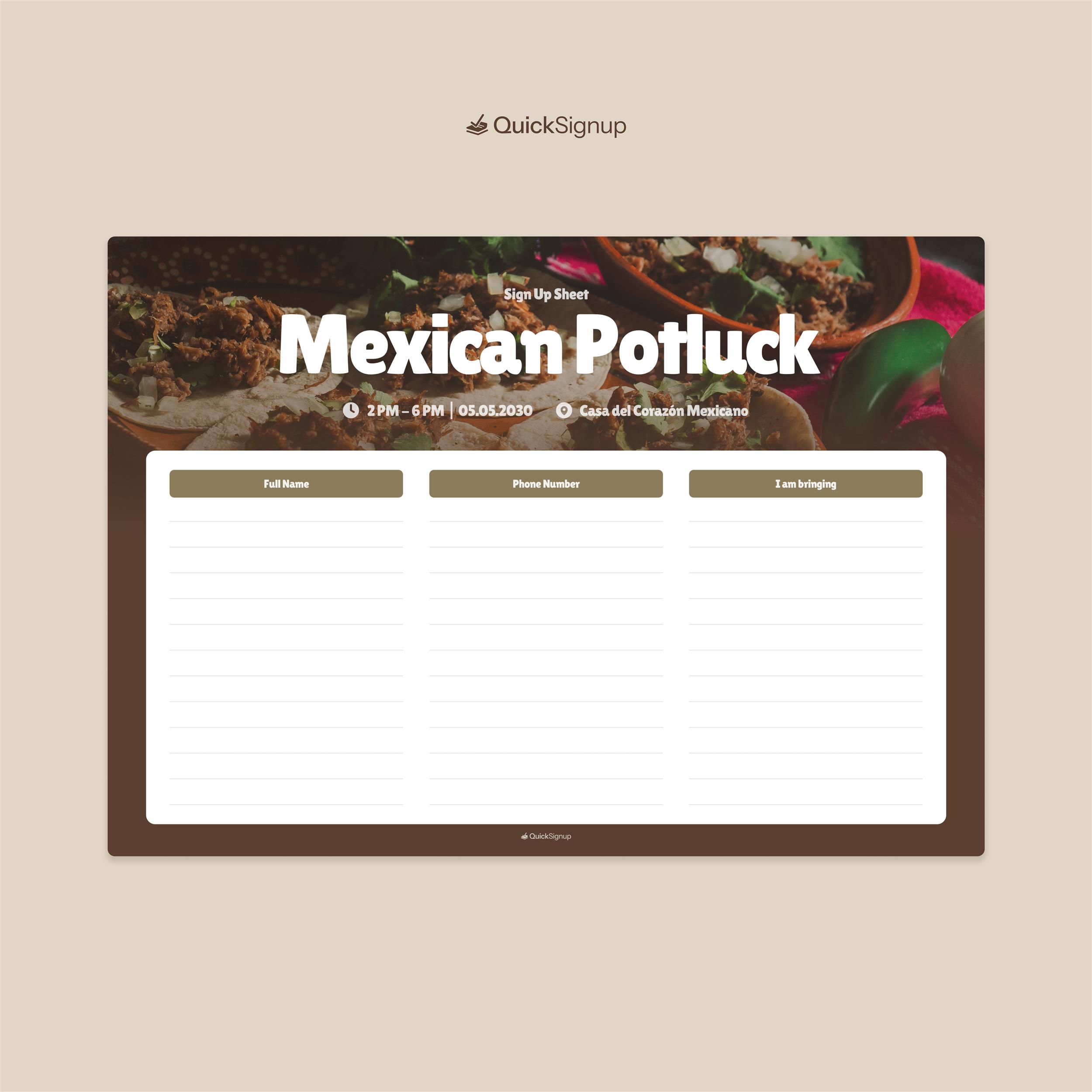 3 Mexican Potluck Sign Up Sheet Templates [Printable + Web]