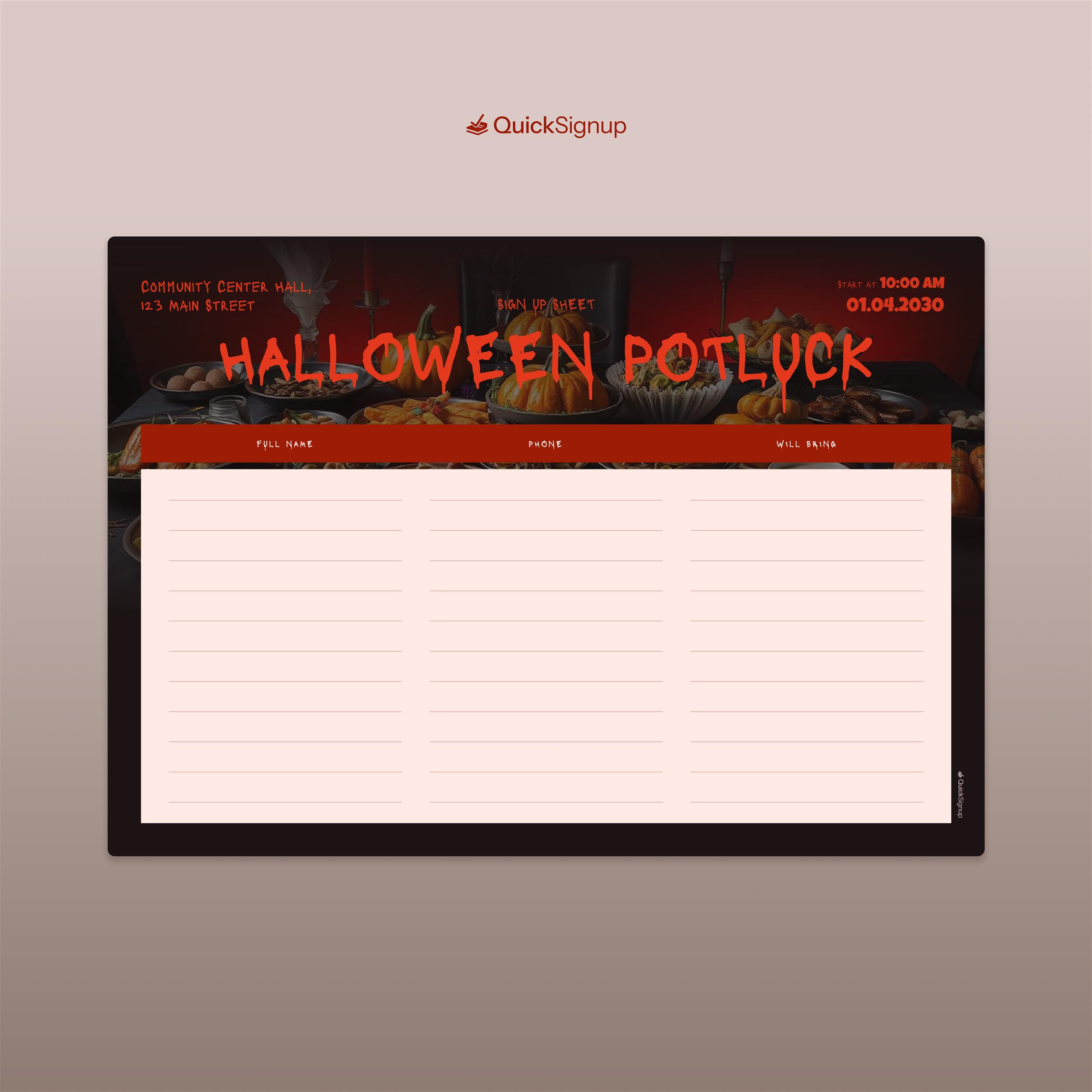 3 Halloween Potluck Sign Up Sheet Templates [Word & Online]