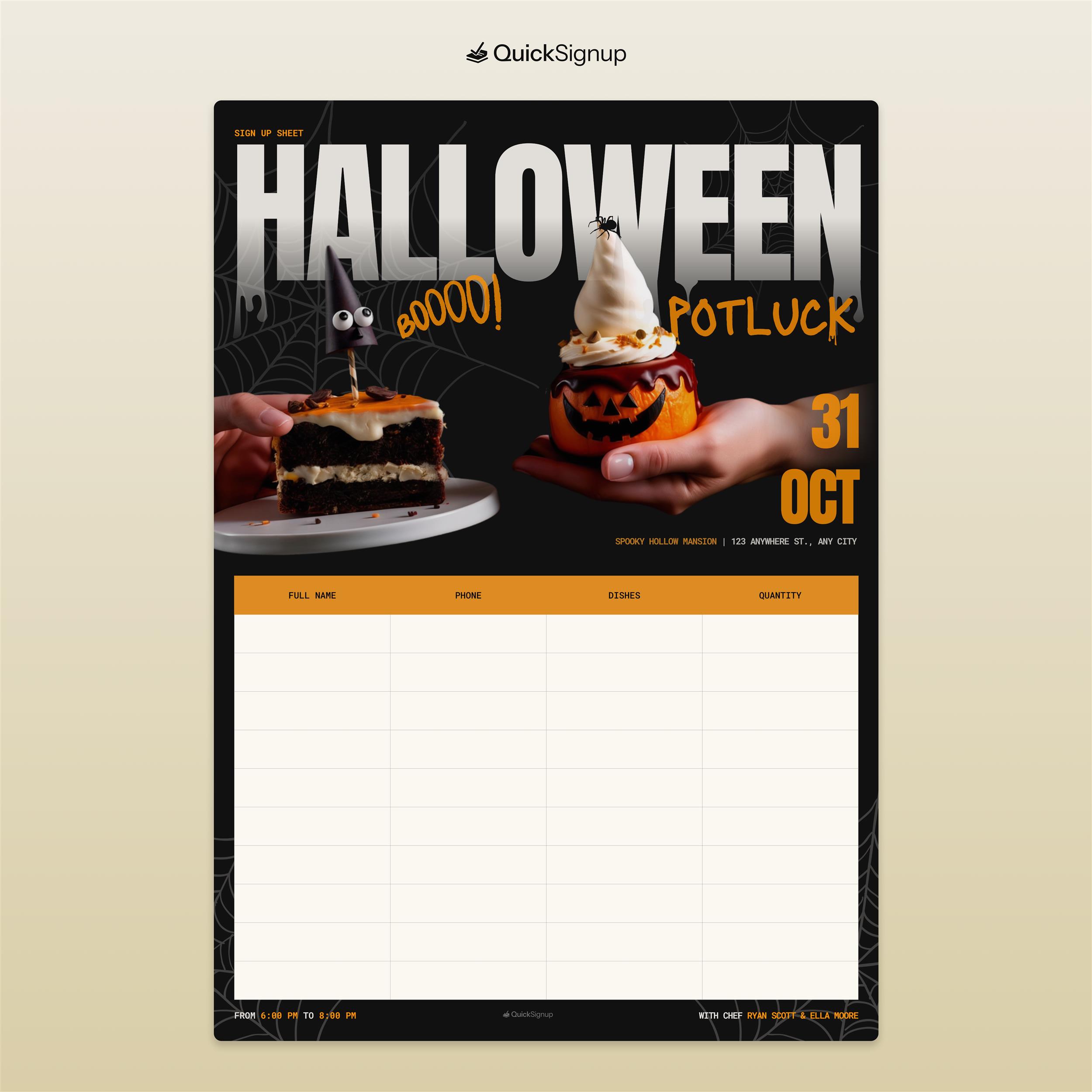 3 Halloween Potluck Sign Up Sheet Templates [Word & Online]